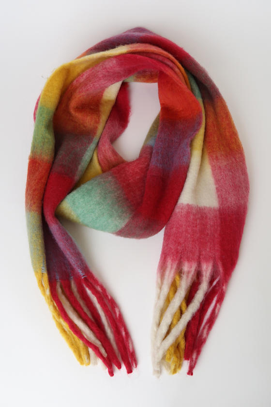Oversized Knit Scarf - Multi-Colored Scarf - Plaid Scarf - Lulus