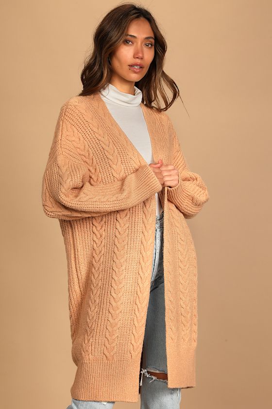 Peach Cardigan Sweater - Cable Knit Sweater - Open Front Cardigan - Lulus