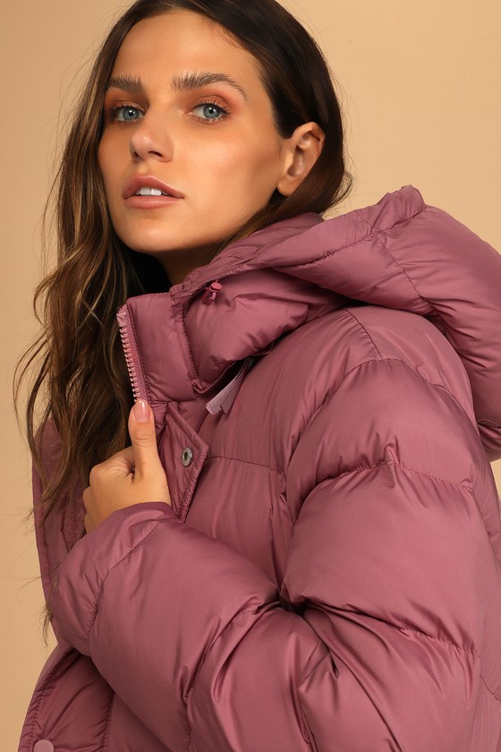 Mauve Puffer Jacket Hooded Jacket Quilted Long Jacket Lulus