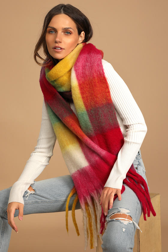Oversized Knit Scarf - Multi-Colored Scarf - Plaid Scarf - Lulus