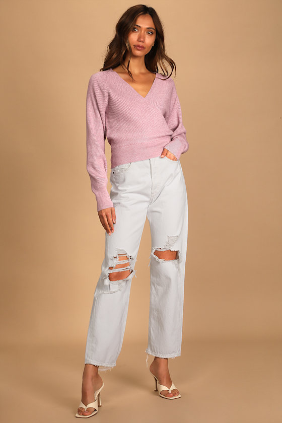 Light Purple Knit Sweater - Ribbed Sweater - Surplice Sweater - Lulus