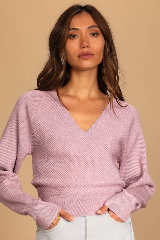 Light Purple Knit Sweater - Ribbed Sweater - Surplice Sweater - Lulus