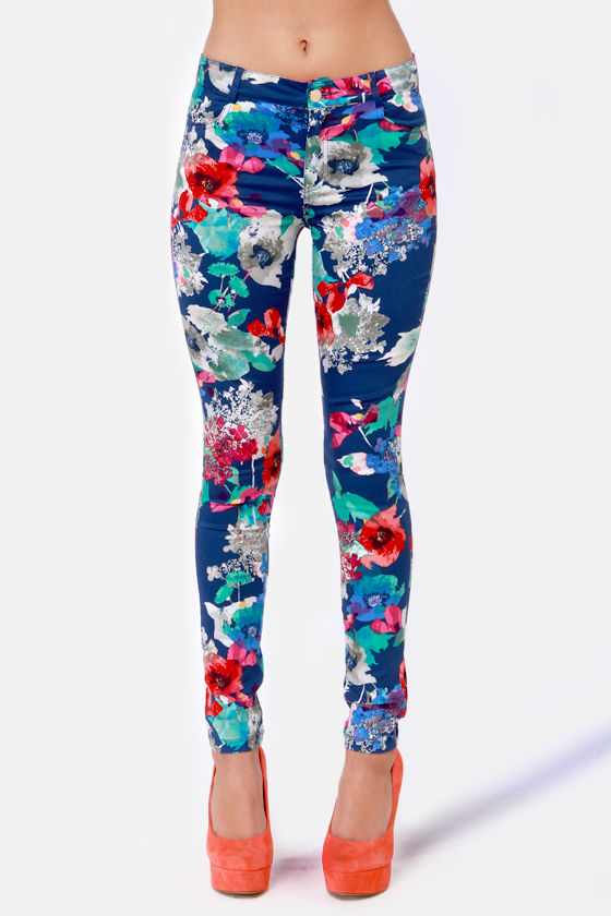 Cute Blue Pants - Floral Print Pants - Skinny Pants - $42.00 - Lulus
