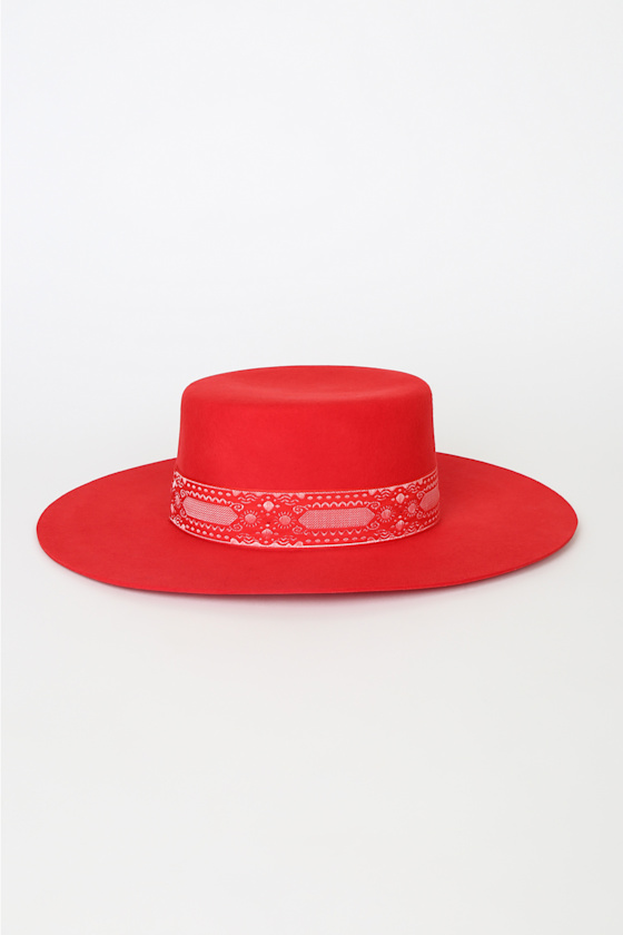 Lack of Color Sierra - Red Boater Hat - Wide Brimmed Hat - Wool - Lulus