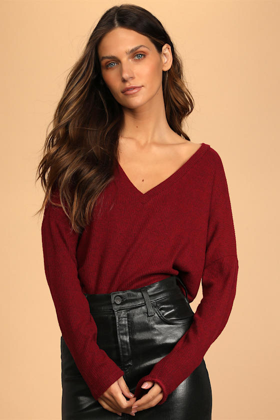 Ribbed Wine Red Top - Sweater Top - Ribbed Top - Long Sleeve Top - Lulus