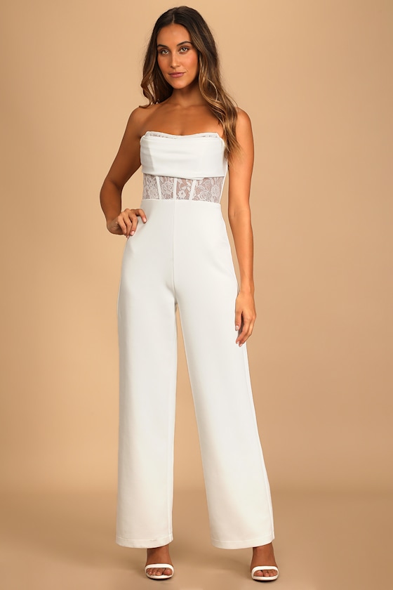 White Lace Jumpsuit - Strapless Jumpsuit - Bustier Jumpsuit - Lulus