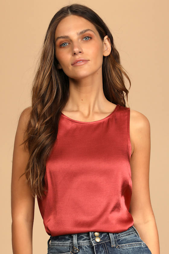 Rust Red Tank Top - Satin Tank Top - Crew Neck Top - Women's Tops - Lulus
