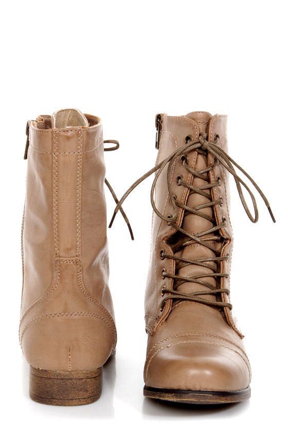 Madden Girl Gamer Natural Paris Taupe Lace-Up Combat Boots - $59.00 - Lulus