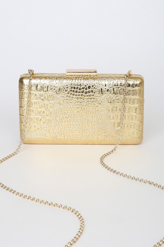 Gold Box Clutch - Crocodile-Embossed Clutch - Clutch Purse - Lulus