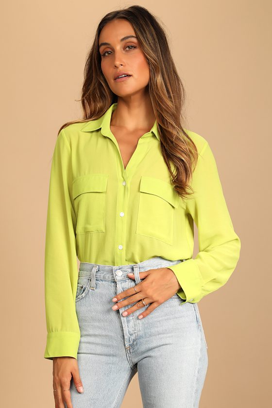 Lime Green Top - Button-Up Top - Women's Tops - Neon Top - Lulus