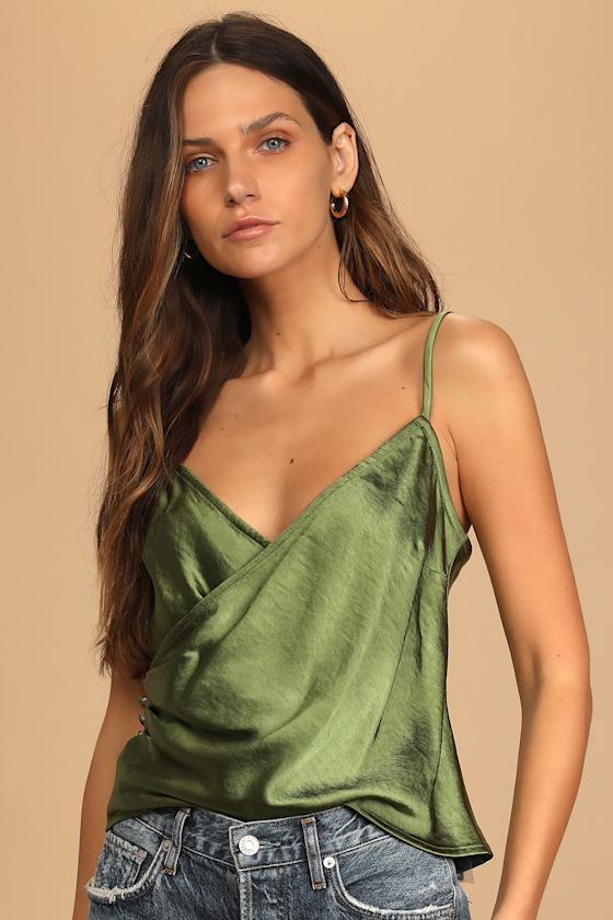 Green Satin Top - Cami Top - Side-Button Cami - Women's Tops - Lulus