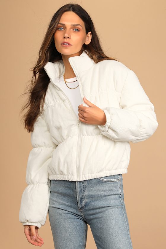 Ivory Jacket - Corduroy Jacket - Quilted Puffer Jacket - Lulus