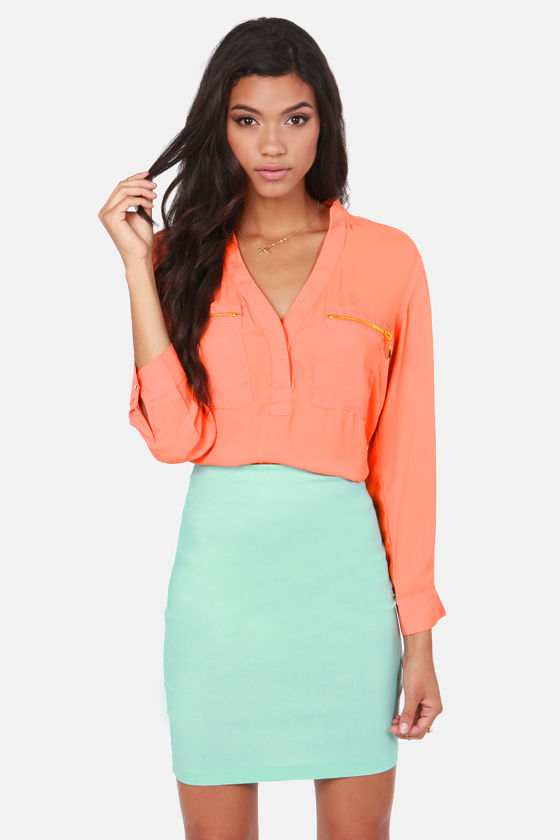 Cute Coral Top - Long Sleeve Top - Sheer Top - $49.00 - Lulus
