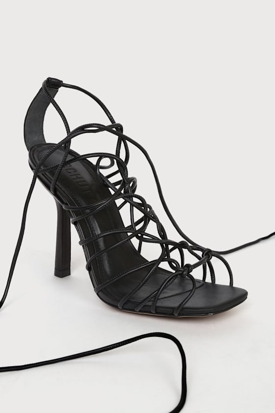 Schutz Heyde - Black High Heels - Leather Sandals - Lace-Up Heels - Lulus