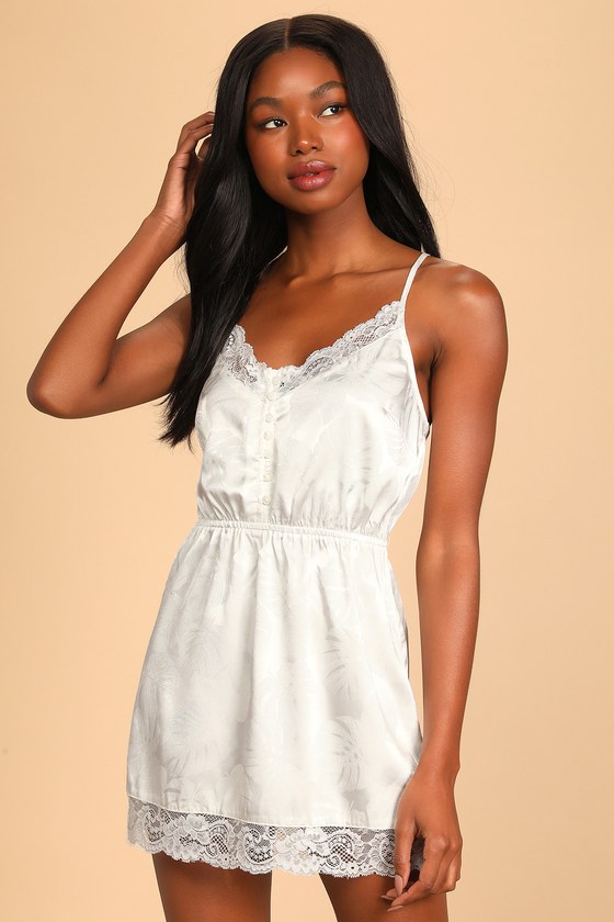 White Lace Slip Satin Jacquard Slip Lingerie Slip Nightie Lulus