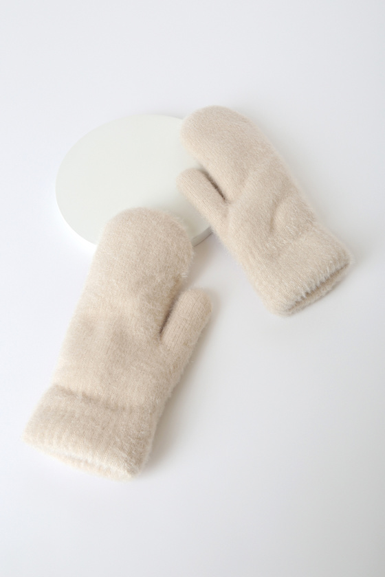 Ivory Knit Mittens - Fuzzy Mittens - Plush Mittens - Knit Gloves - Lulus