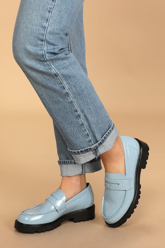 Steve Madden Lotto BB Blue - Patent Loafers - Platform Loafers - Lulus