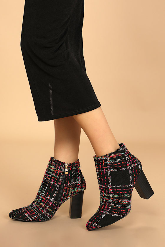 Black Tweed Booties - High Heel Booties - Ankle Booties - Lulus
