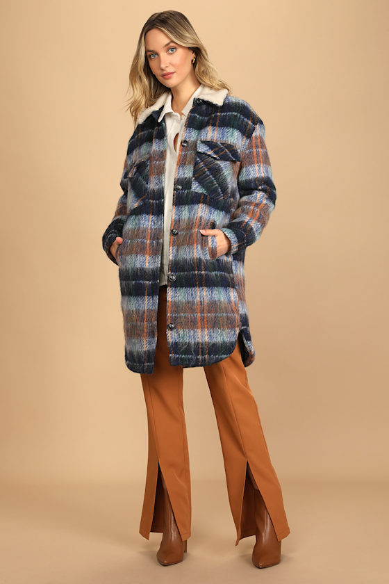 Blank NYC Plain Sailing - Blue Plaid Shacket - Brushed Shacket - Lulus