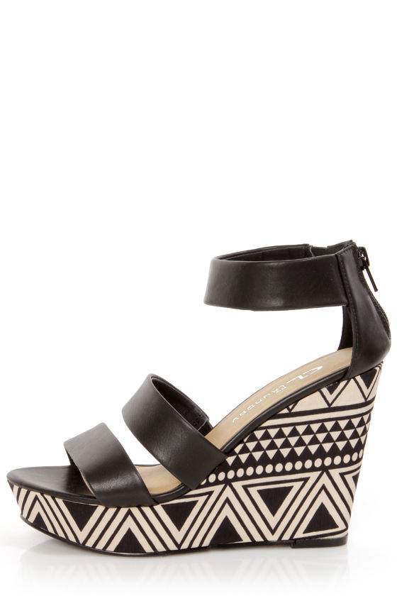 Chinese Laundry Ines Black Printed Platform Wedge Sandals - $52.00 - Lulus