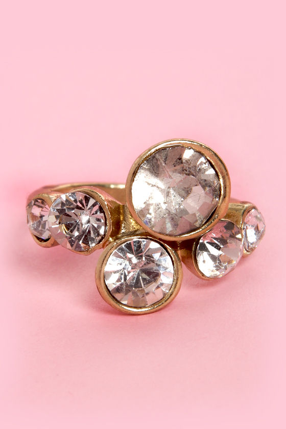 Cute Gold Ring - Rhinestone Ring - $10.00 - Lulus
