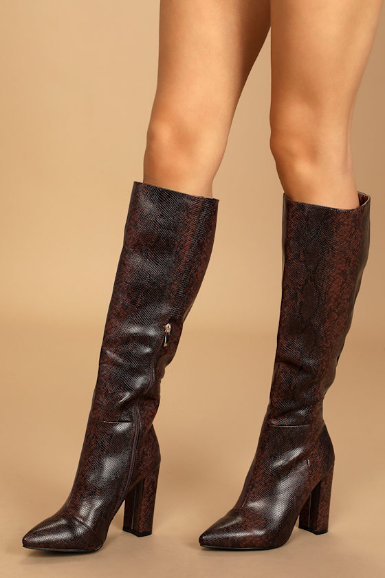 Billini Milla Snake - Brown Knee-High Boots - Faux Leather Boots - Lulus