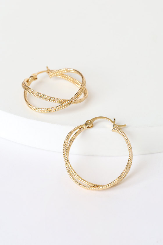Gold Earrings - Double Hoop Earrings - Criss Cross Earrings - Lulus