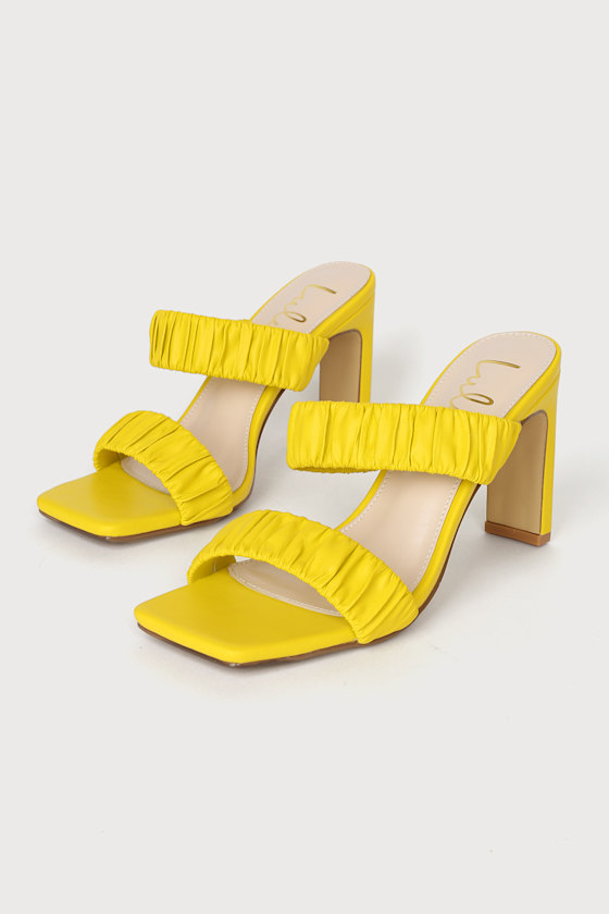 Citron Sandals - Yellow High Heel Sandals - Scrunchie Sandals - Lulus
