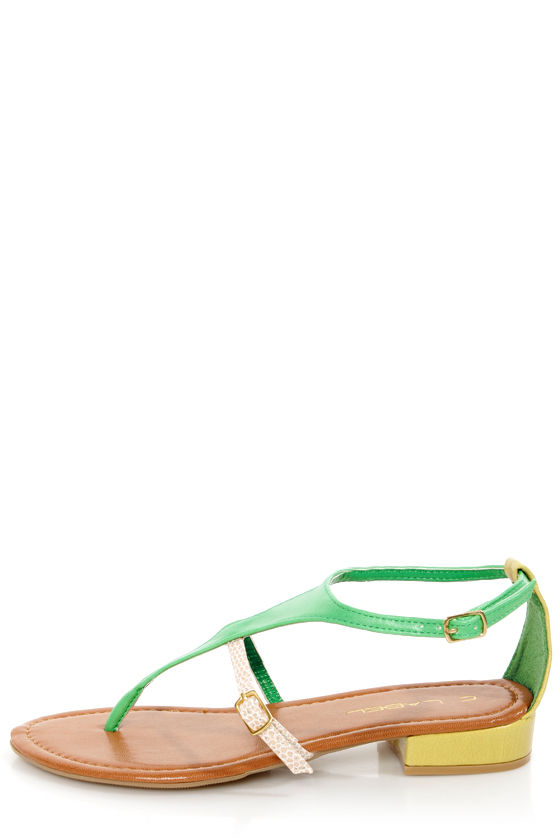 C Label Cabana 2A Green and Yellow Snake Thong Sandals - $21.00 - Lulus