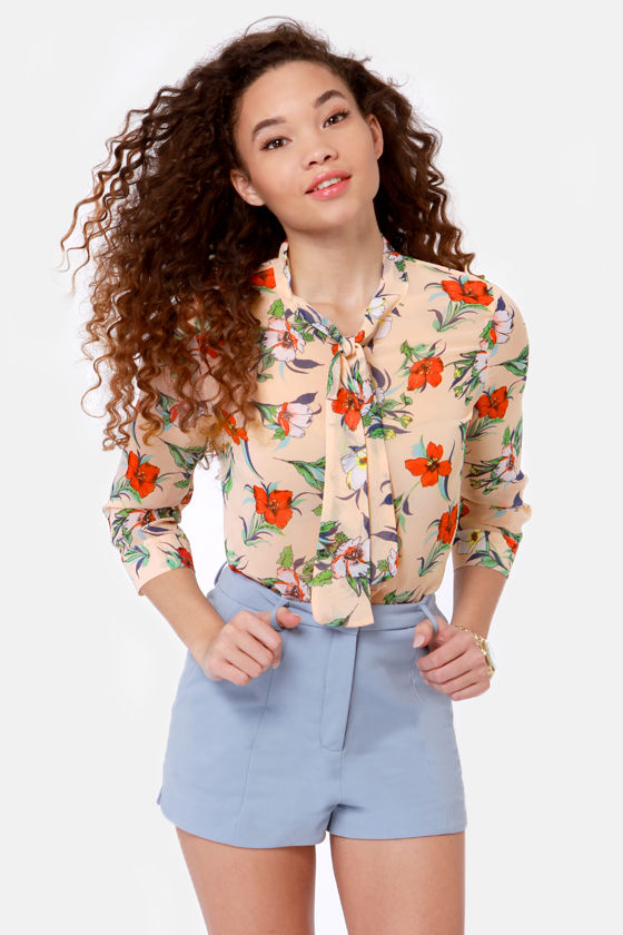 Cute Peach Top - Floral Print Top - Button-Up Top - 45.00 - Lulus