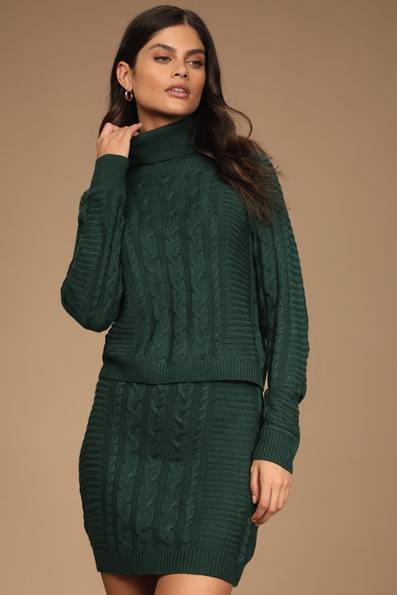 Dark Green Dress Knit Sweater Dress Two Piece Mini Dress Lulus