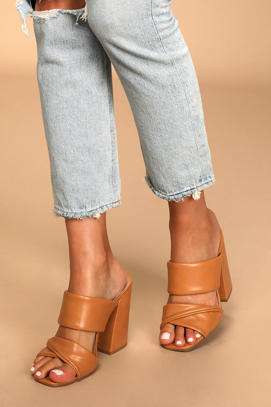 Tan High Heel Sandals - Block Heel Sandals - Faux Leather Heels - Lulus
