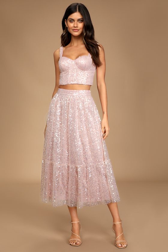 Pink Crop Top - Sequin Top - Bustier Crop Top - Sleeveless Top - Lulus