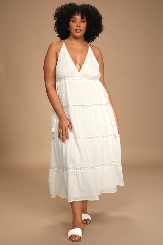 Ivory Midi Dress Lace Tiered Dress Sleeveless Midi Dress Lulus