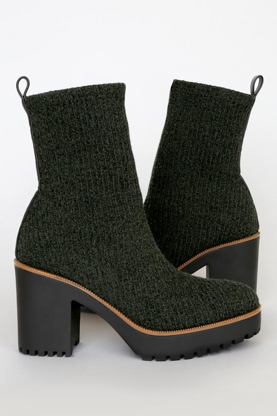 Chinese Laundry Garvey - Olive Green Booties - Ribbed Knit Boots - Lulus