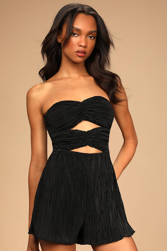 Black Pleated Romper - Strapless Romper - Cutout Romper - Lulus