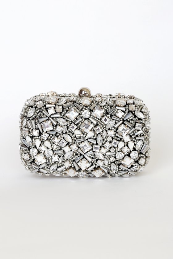 Silver Rhinestone Clutch - Box Clutch - Rhinestone Bag - Lulus