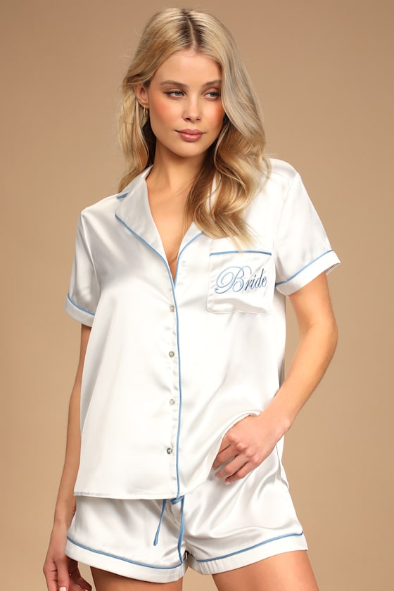 White Satin Pajamas - Bride Pajama Set - Bride Sleepwear Set - Lulus