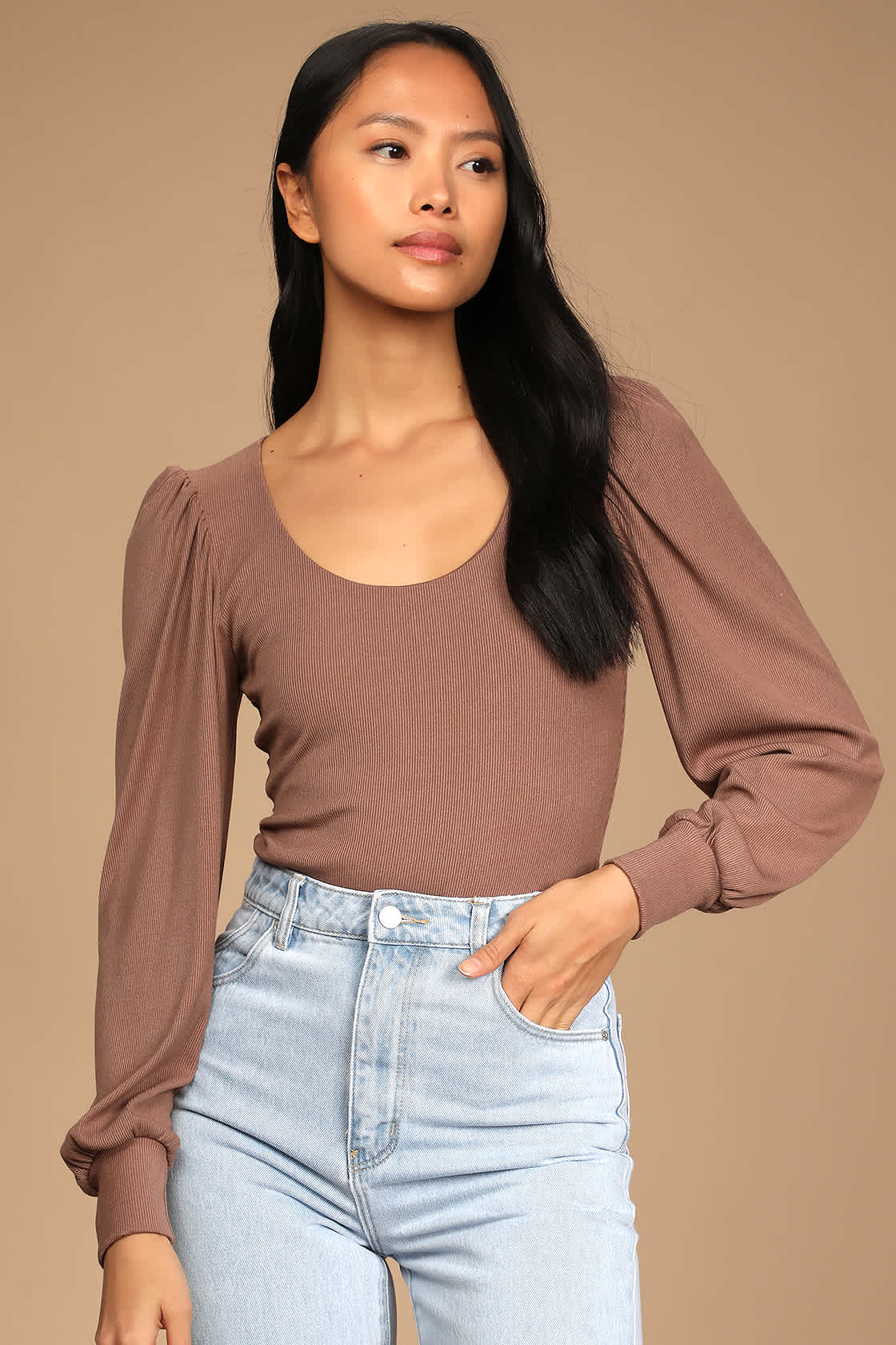 Light Brown Bodysuit - Long Sleeve Bodysuit - Women's Tops - Lulus