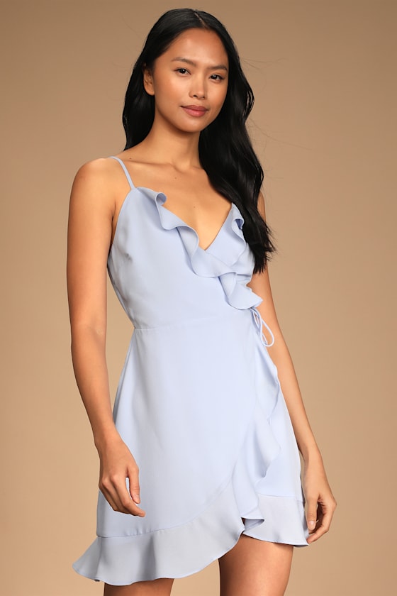 Light Blue Mini Dress - Mini Wrap Dress - Ruffled Mini Dress - Lulus