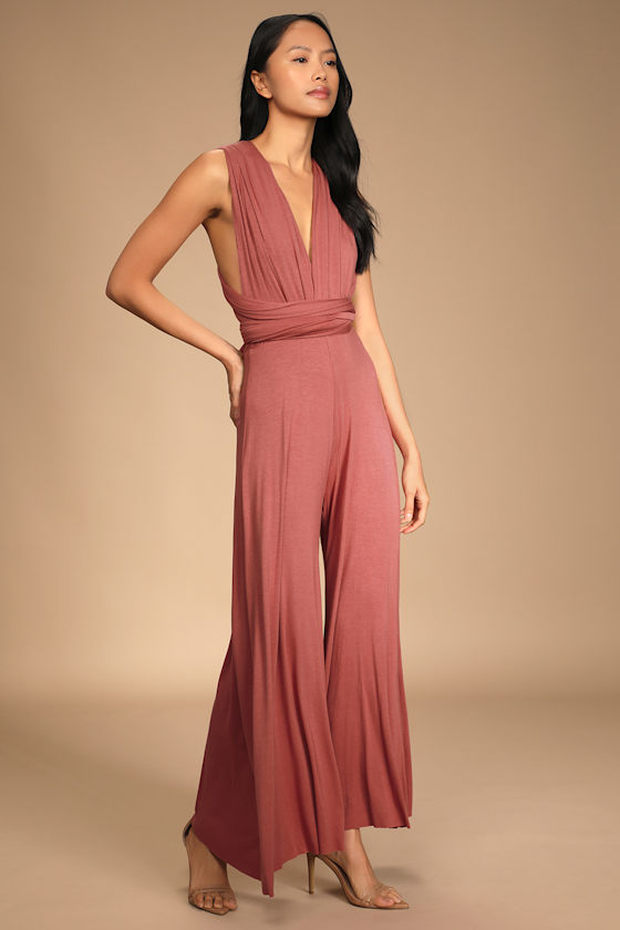 Rusty Rose Jumpsuit - Convertible Jumpsuit - Wide Leg Jumpsuit - Lulus