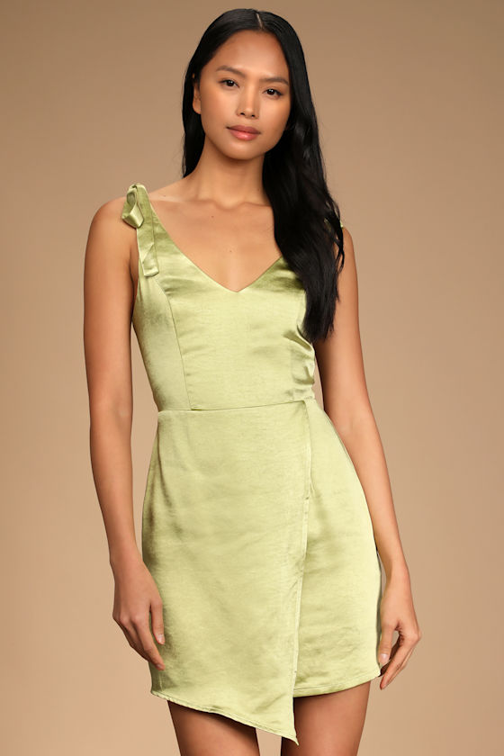 Light Green Tulip Dress - Satin Mini Dress - Tie-Strap Dress - Lulus