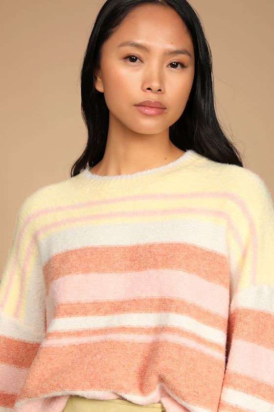 Yellow Multi Striped Sweater - Crew Neck Sweater - Knit Sweater - Lulus
