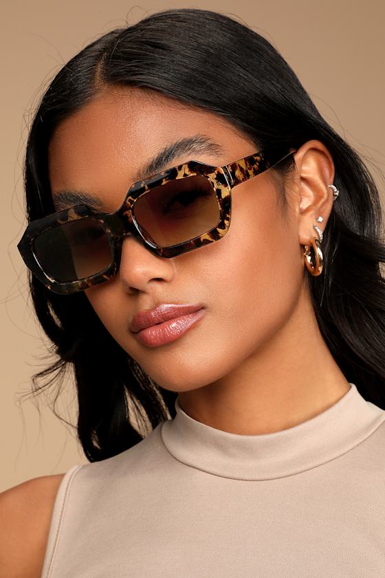 Brown Tortoise Sunglasses - Rectangle Sunglasses - Small Sunnies - Lulus