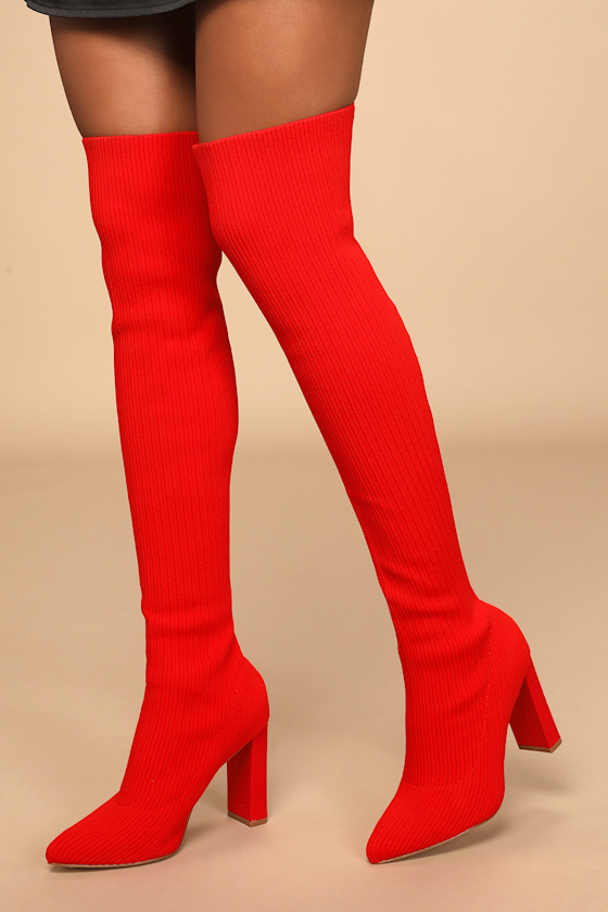 Red Ribbed Boots - Over the Knee Boots - Pointed-Toe Boots - Lulus