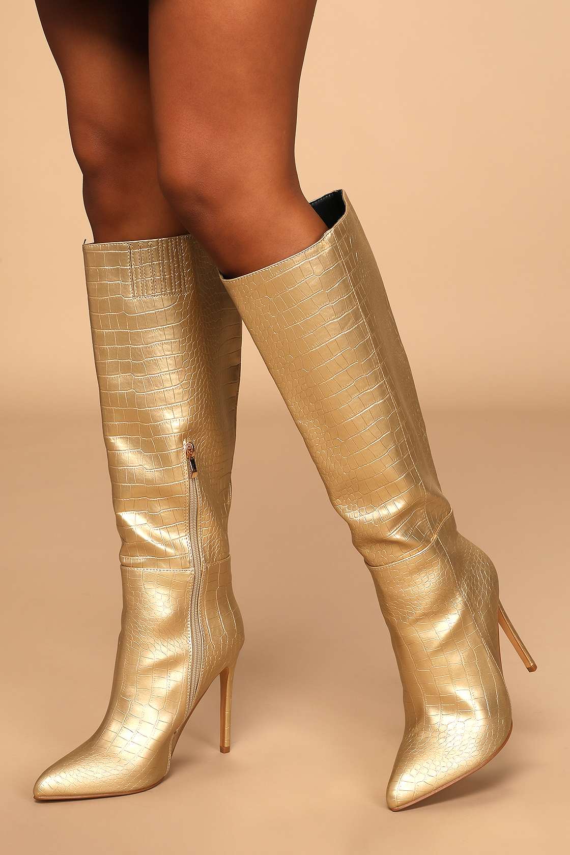 Gold Boots - Knee-High Boots - Snake-Embossed Boots - Boots - Lulus
