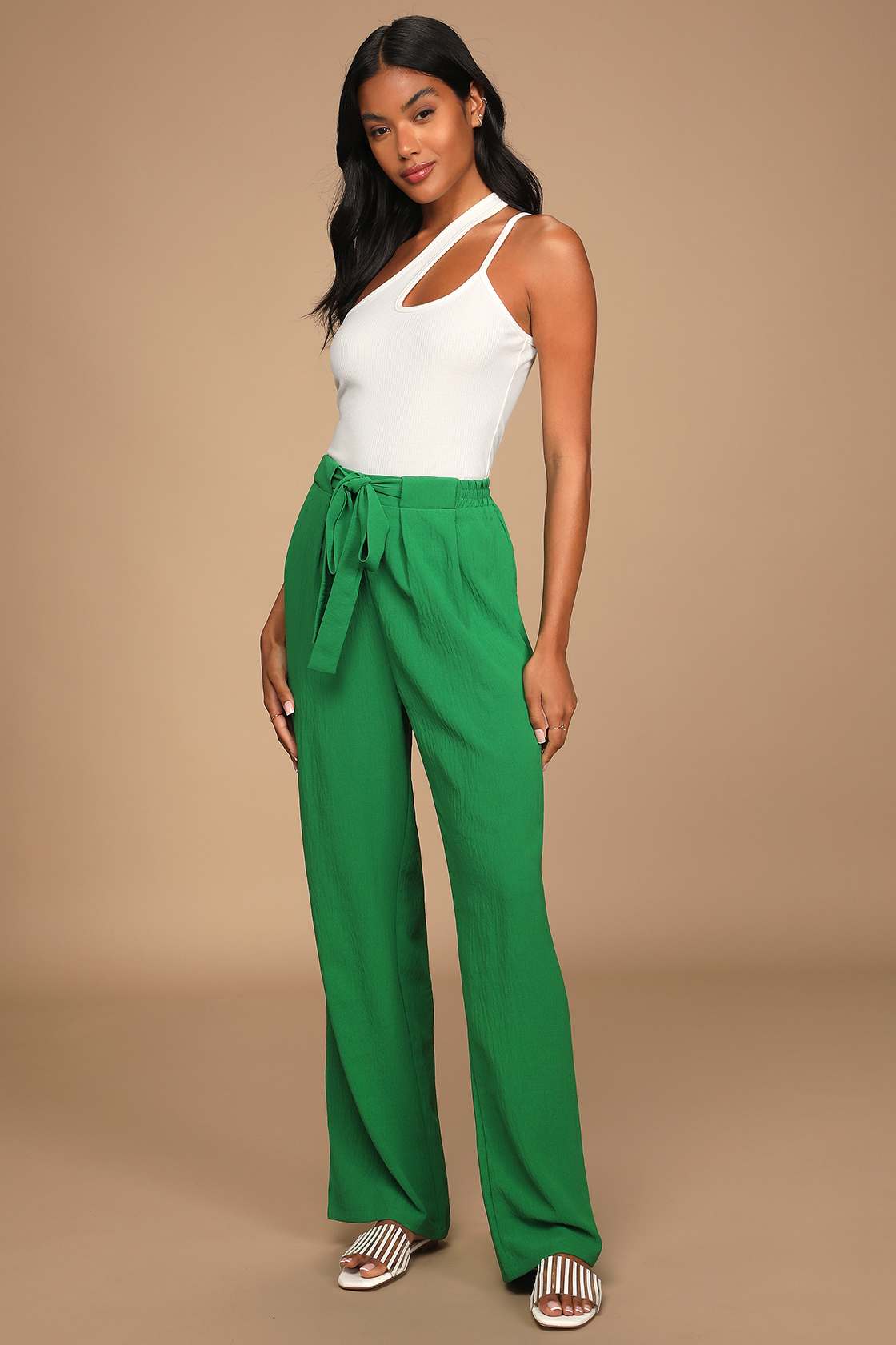 Green Wide-Leg Pants - Tie-Front Pants - High-Waisted Pants - Lulus