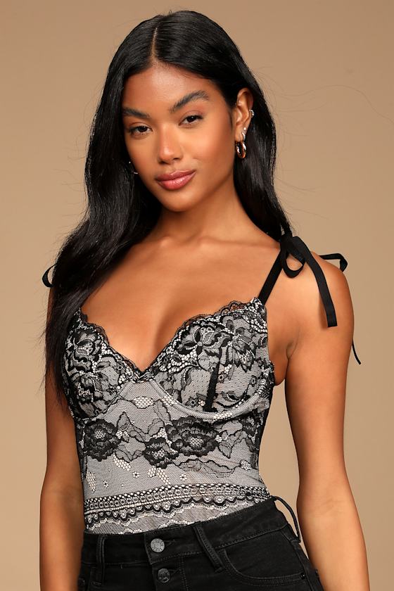 Black Lace Bodysuit Bustier Top Lace Bustier Top Womens Top Lulus
