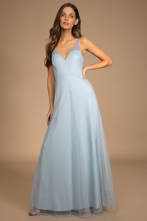 Light Blue Maxi Dress - Rhinestone Maxi Dress - Mesh Dress - Lulus