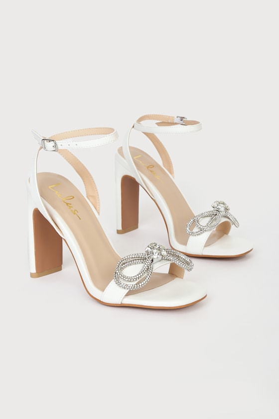 White High Heels - Rhinestone Heels - Rhinestone Bow Heels - Lulus